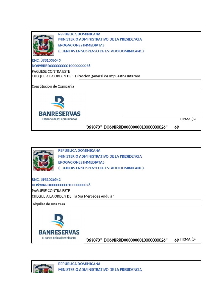 Cheque Factura y Memo | PDF | República Dominicana