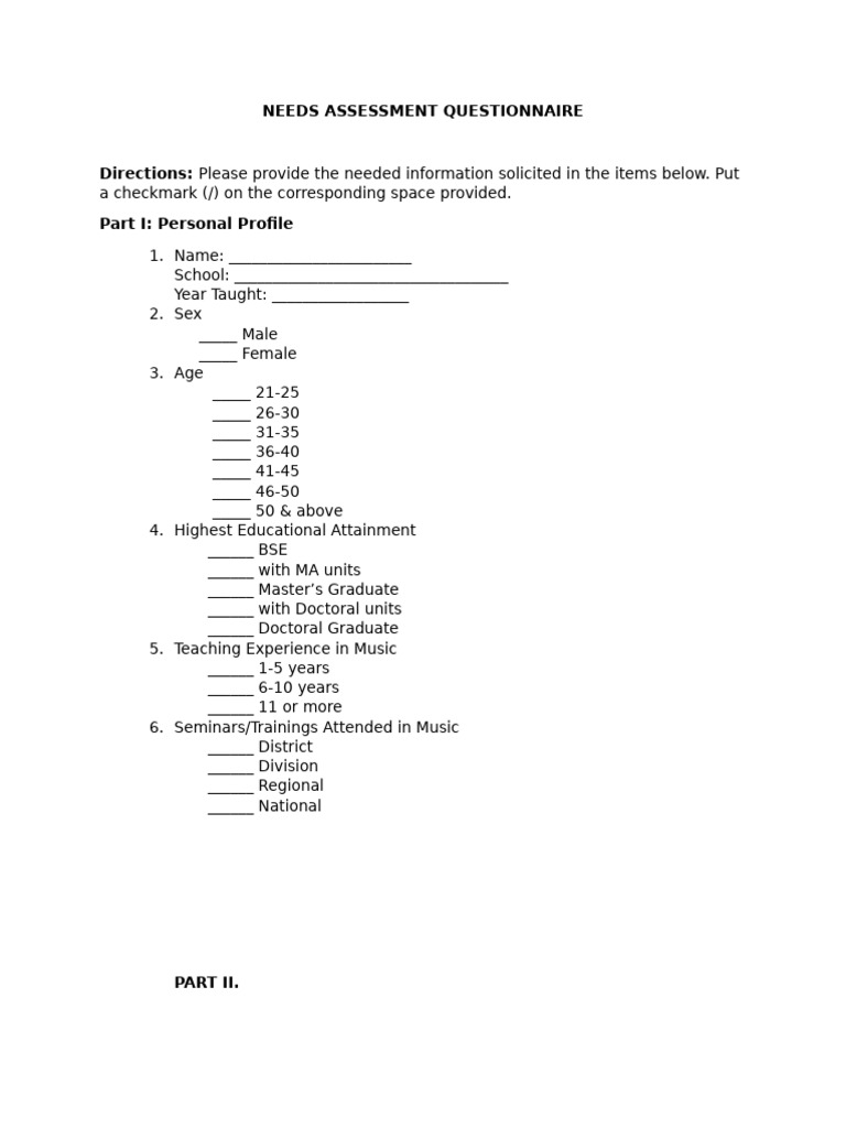 Needs Assessment Questionnaire Extension | PDF