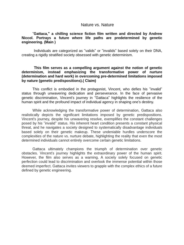 Gattaca Argumentative Essay Gary | PDF