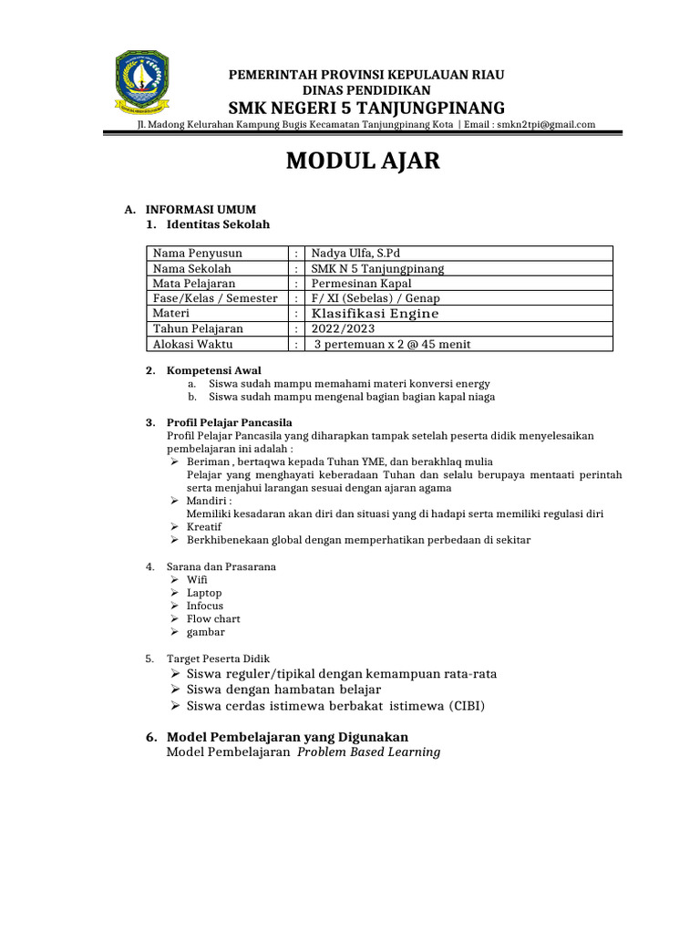 MODUL AJAR Permesinan Kapal) | PDF