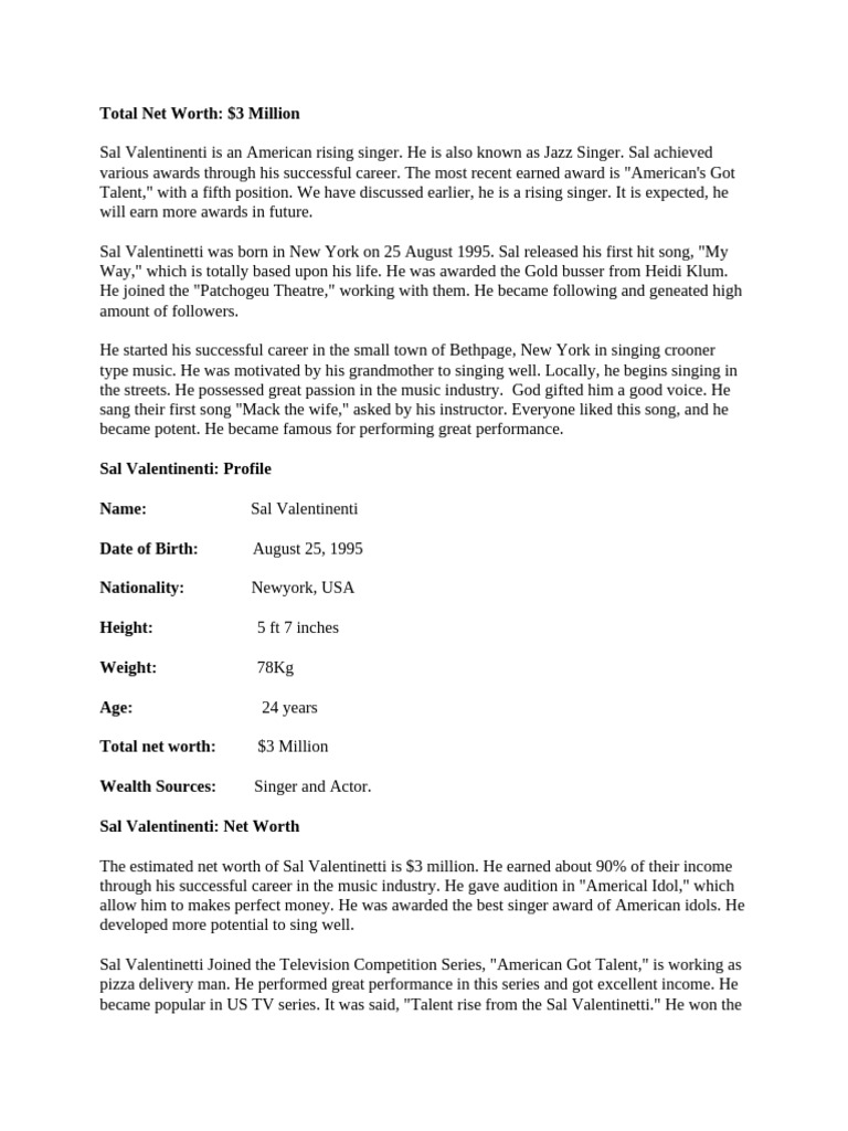 Sal Valentinetti Net Worth | PDF