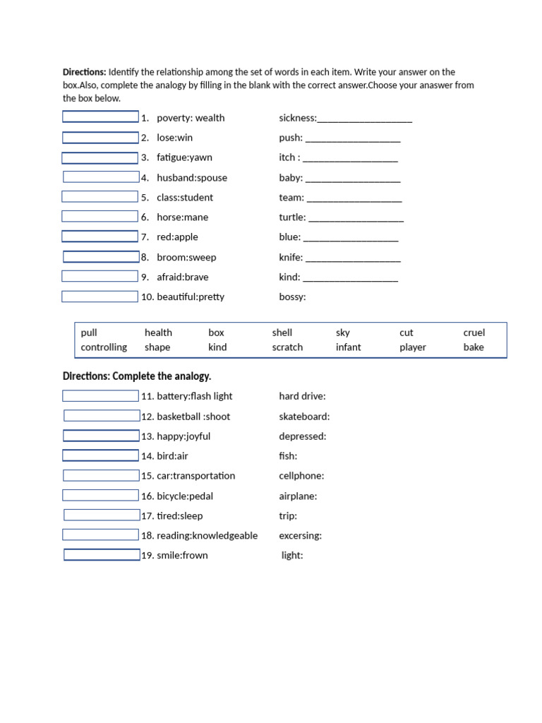 Activity for Analogy | PDF