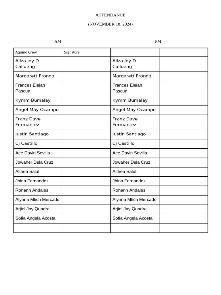 Attendance Record for November 2024 | PDF