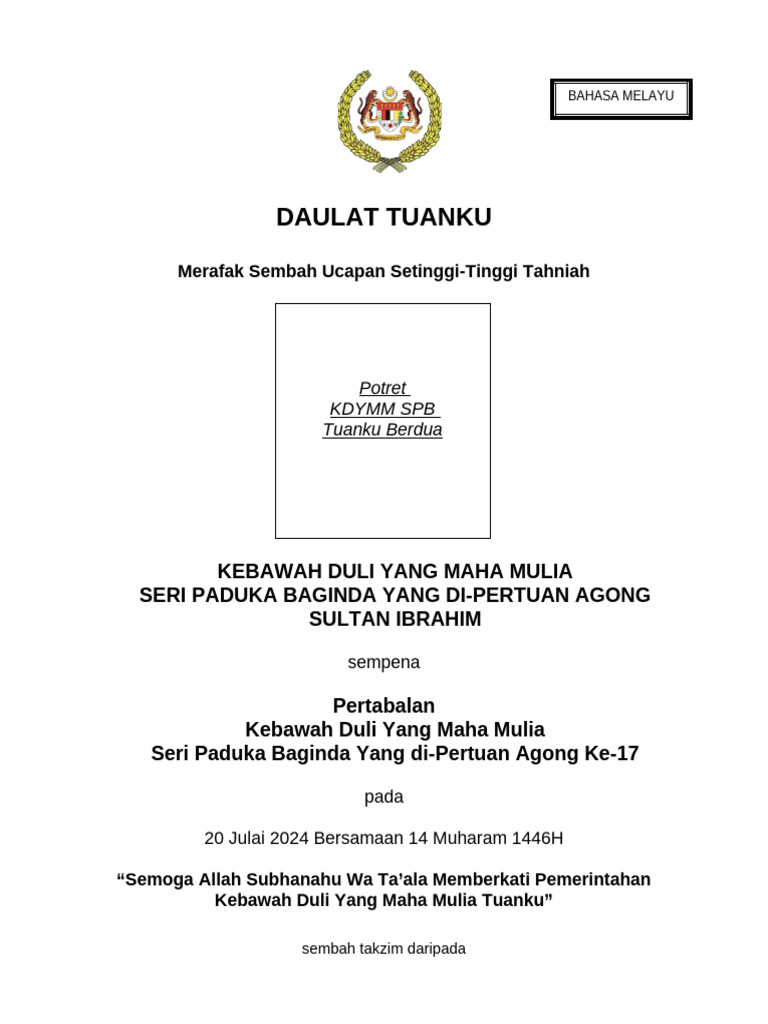 Skema Template Iklan Akhbar Sempena Pertabalan Kdymm SPB Yang Di-Pertuan Agong Xvii - Malay ...