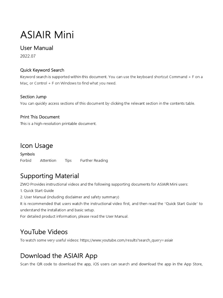 ASIAIR Mini User-Manual-6169164 | PDF | Ios | Camera