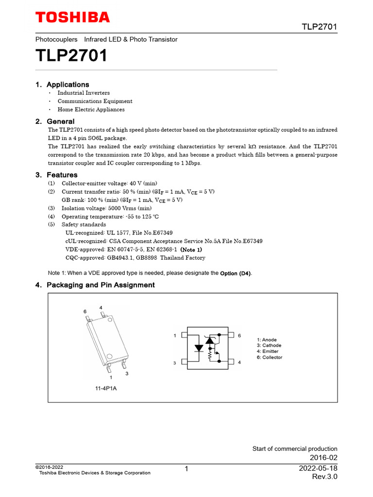 TLP2701 Photocoupler Datasheet | PDF | Insulator (Electricity) | Soldering