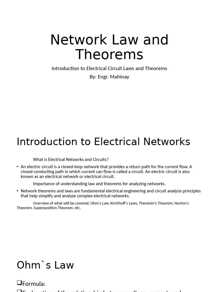 Network Law and Theorems | PDF | Electrical Network | Direct Current