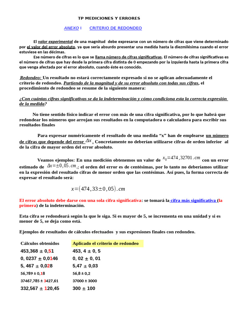 Anexo I Criterio de Redondeo | PDF | Medición | Metrología