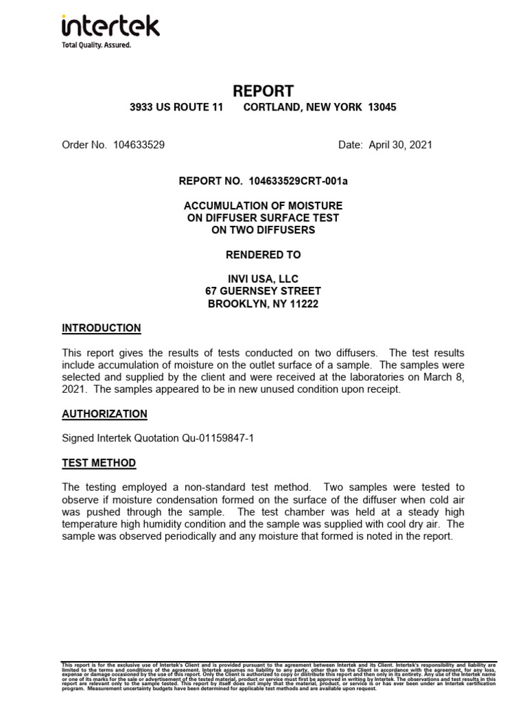 INVI-AIR-Condansation-Test-Report-compressed | PDF | Humidity | Inch