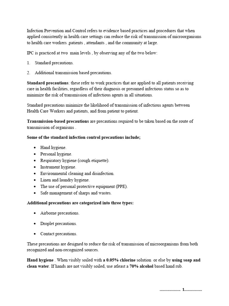 IPC Course work 2 | PDF | Hygiene | Infection