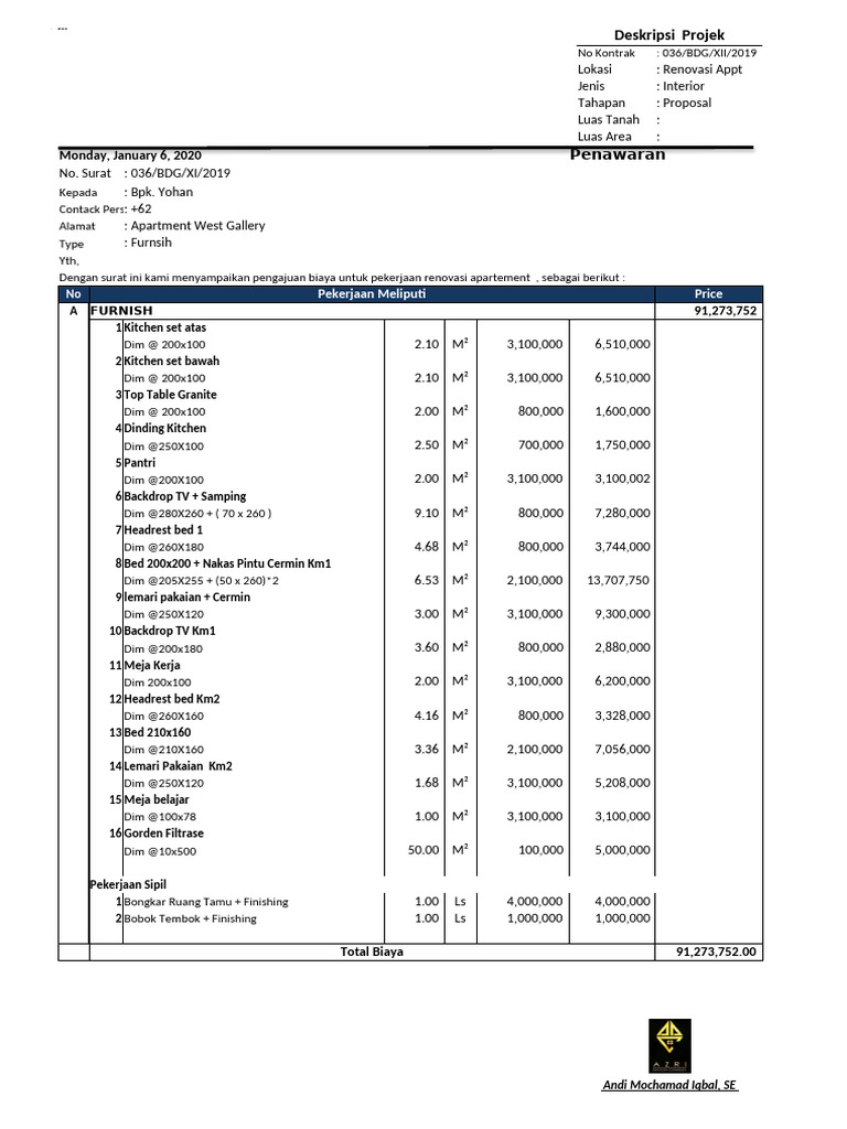 Penawaran BP - Yohan | PDF