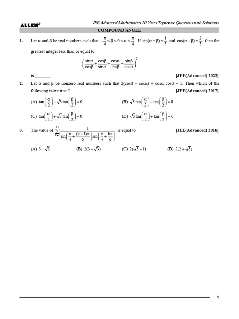 Compound Angle | PDF