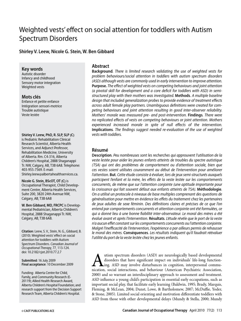 Weighted Vests' Effect On Social Attention For Toddlers With Autism ...