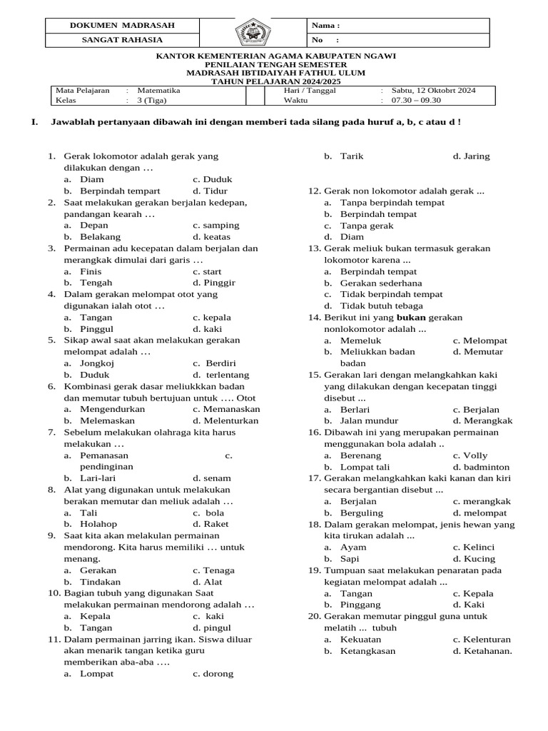 Soal Pjok Kls 3 | PDF