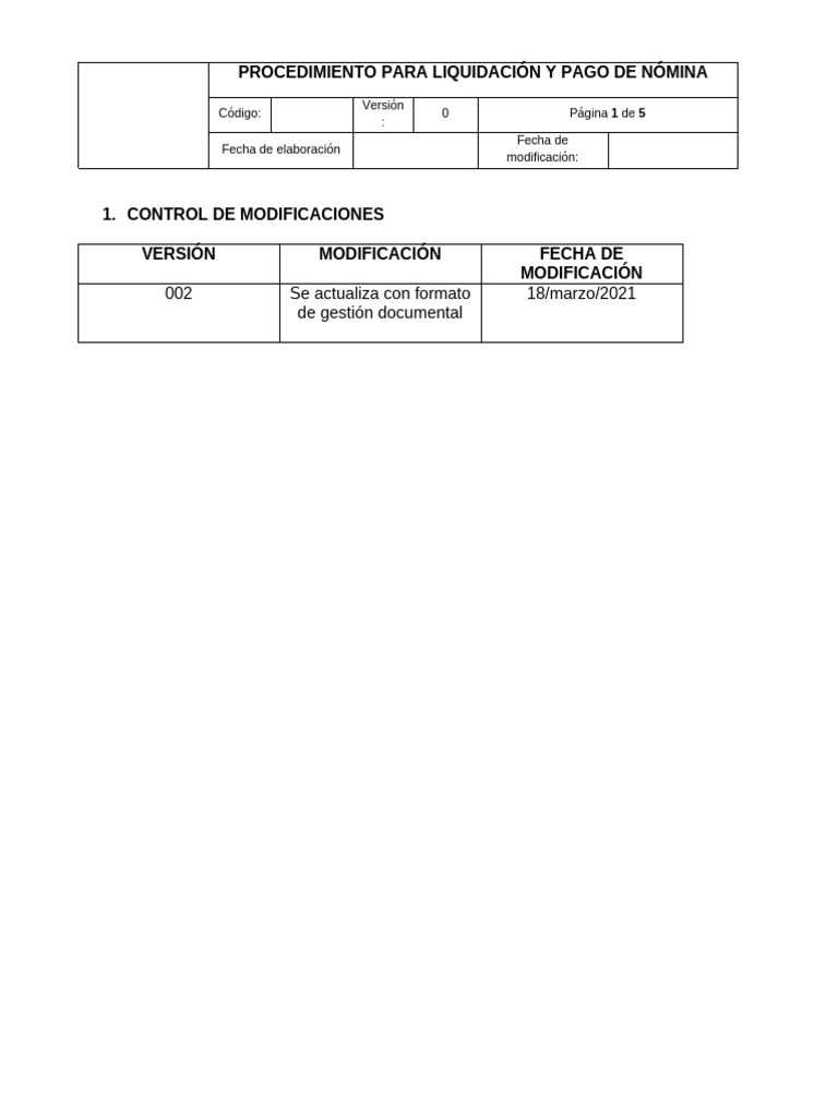 PR-GH-004 Procedimiento para Liquidación y Pago de Nómina V2 | PDF | Salario | Derecho laboral
