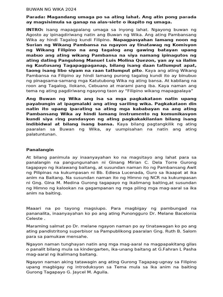 Buwan NG Wika Script | PDF