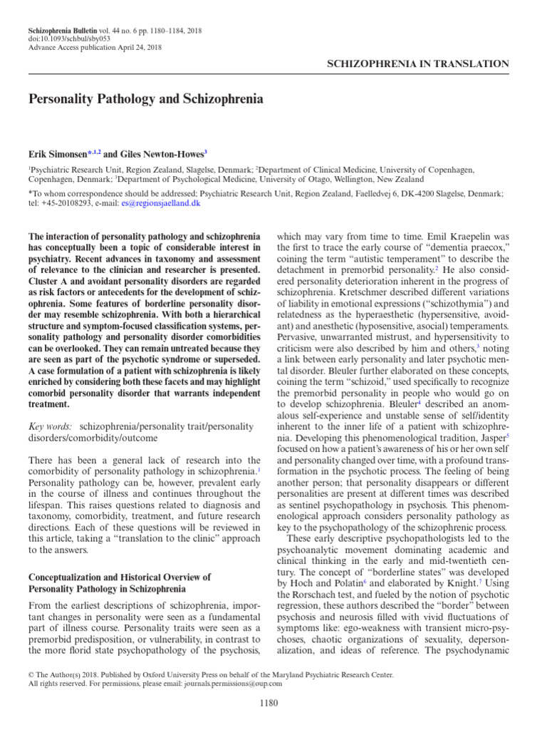 Personality Pathology and Schizophrenia | PDF | Mental Disorder ...