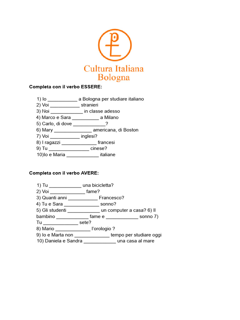 Esercizi Verbi ESSERE E AVERE PDF | PDF