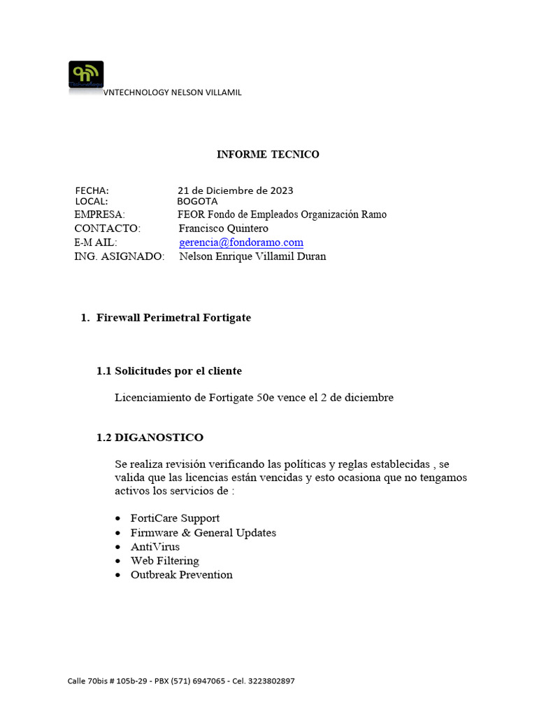 Reporte Tecnico FEOR 21122023 | PDF | Negocios | Tecnología
