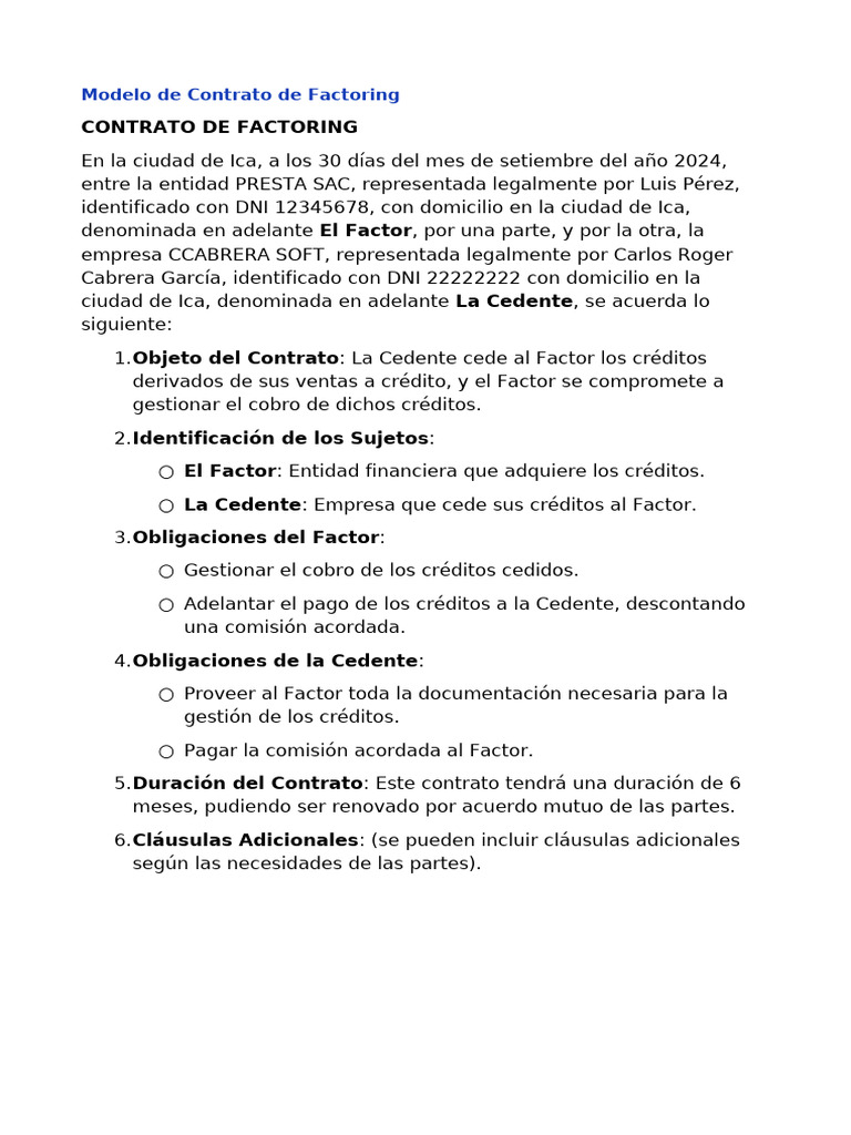 Modelo de Contrato Factoring | PDF