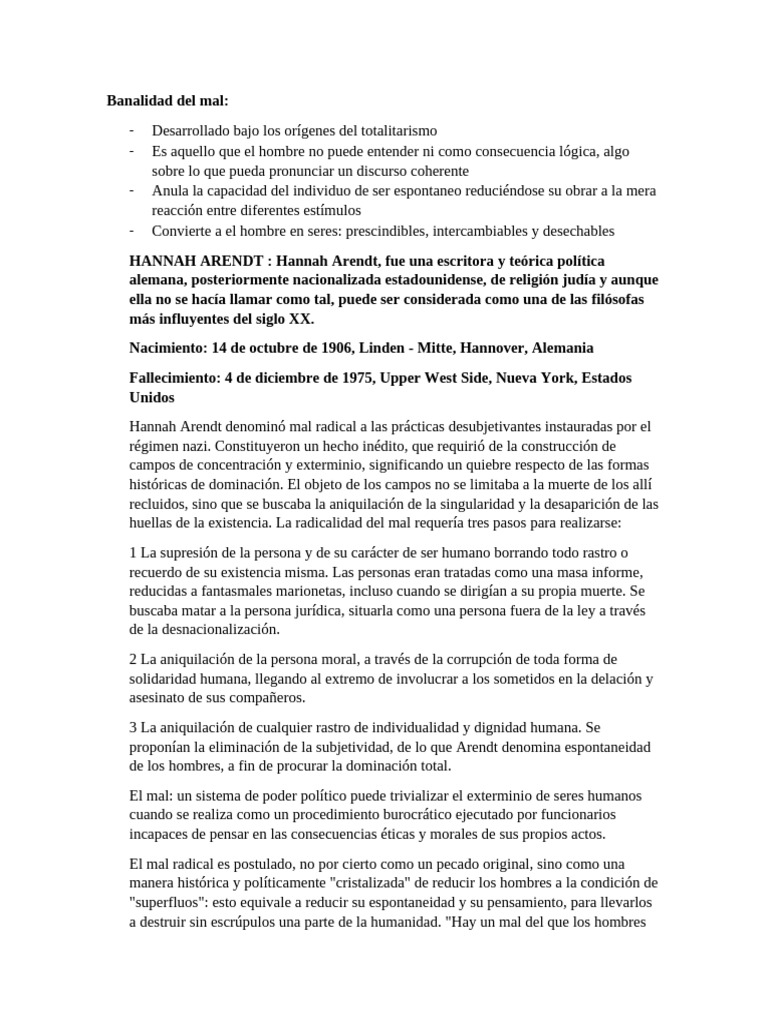 Proyecto Final Exposicion | PDF | Mal | Hannah Arendt