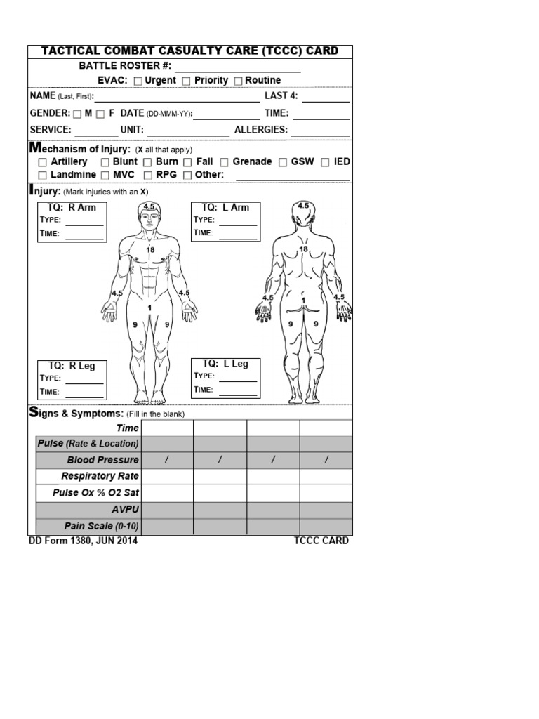 Dd Form 1380 Tccc Card Jun 2014 | PDF