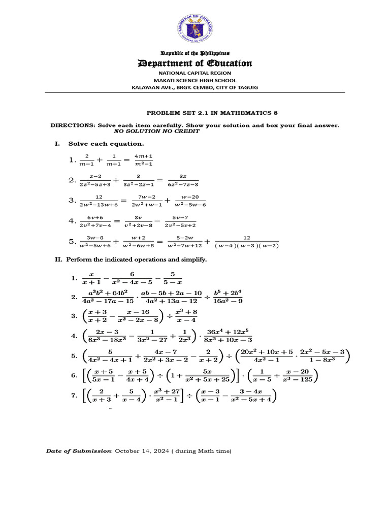 Problem Set 2.1 2024 2025 | PDF