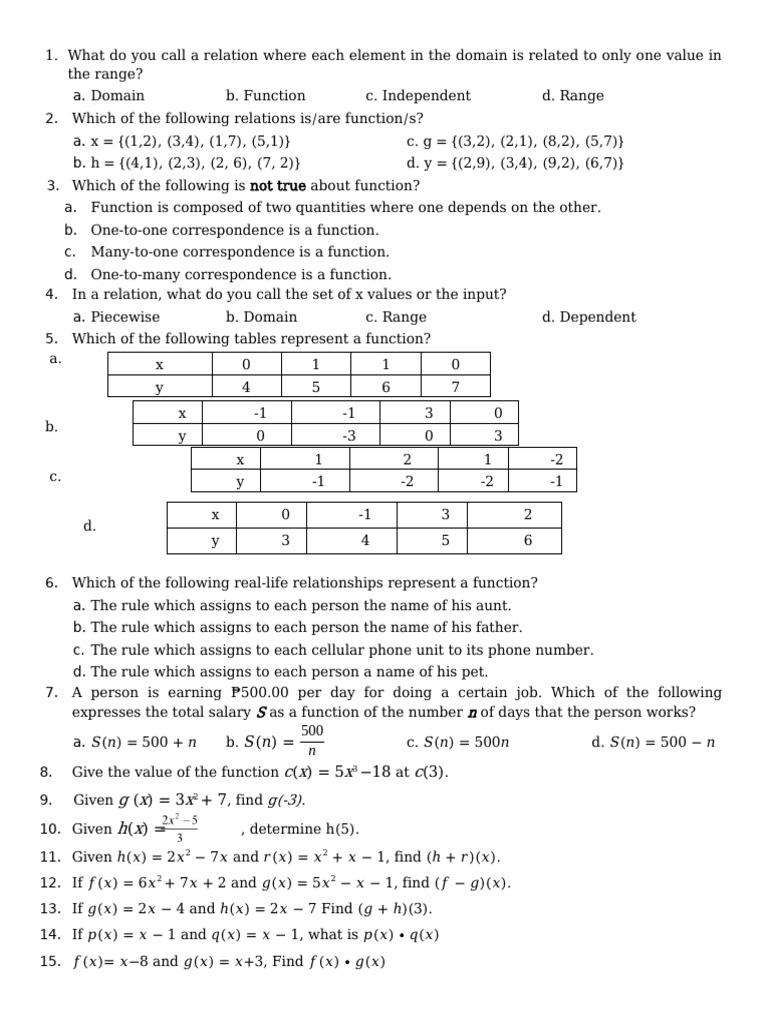 Gen.Math11.Review.Long quiz | PDF | Function (Mathematics) | Equations