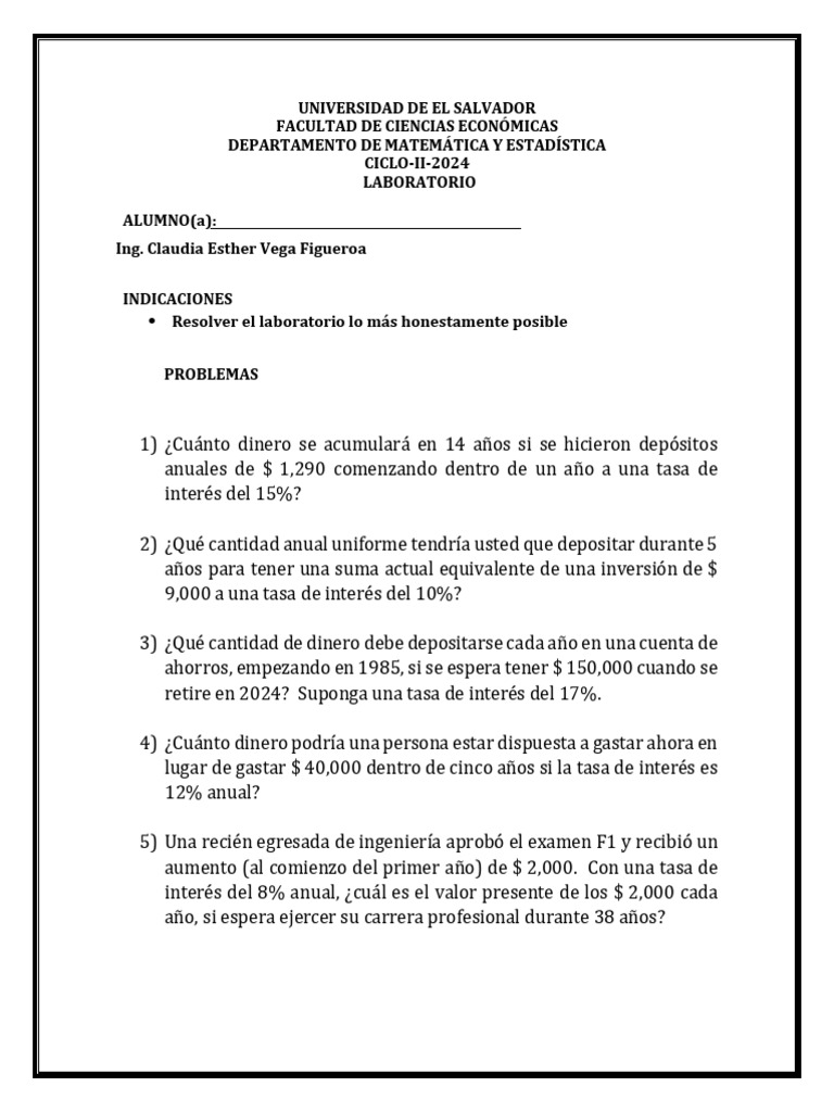 Laboratorio #2 Anualidades | PDF | Negocios | Finanzas y dinero