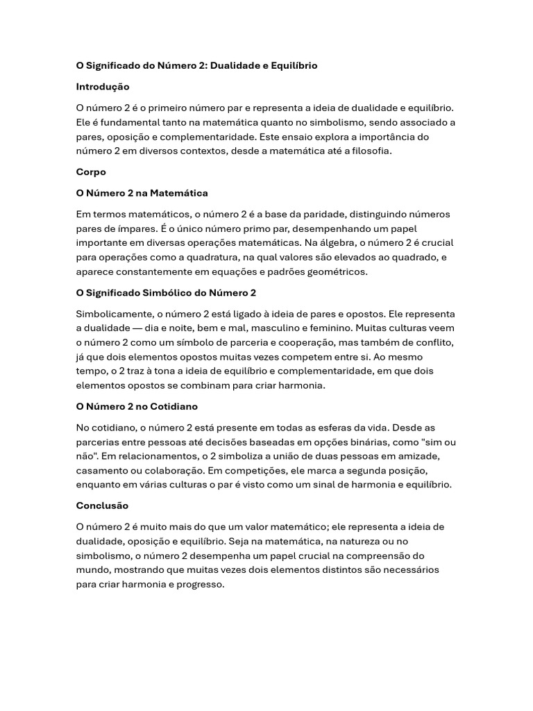 Significado do Número 2: Dualidade e Equilíbrio | PDF | Autoajuda