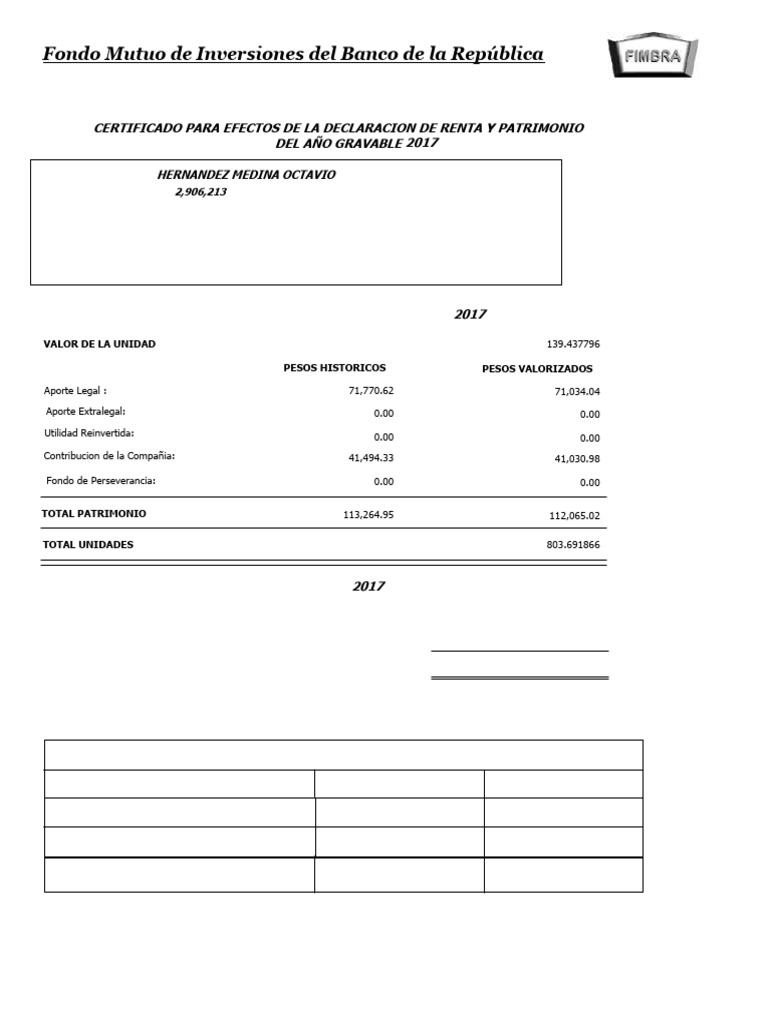 Certificado FIMBRA Rendimiento Financieros | PDF | Economias
