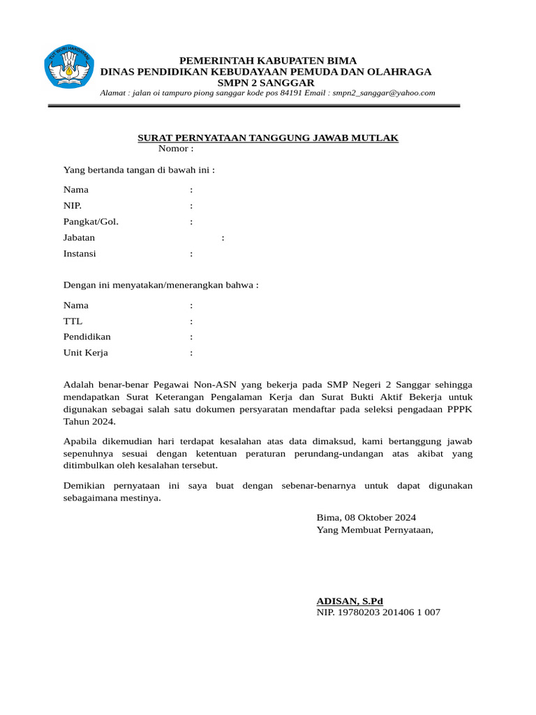 Contoh SPTJM | PDF