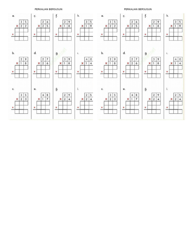 Worksheet Perkalian Bersusun | PDF