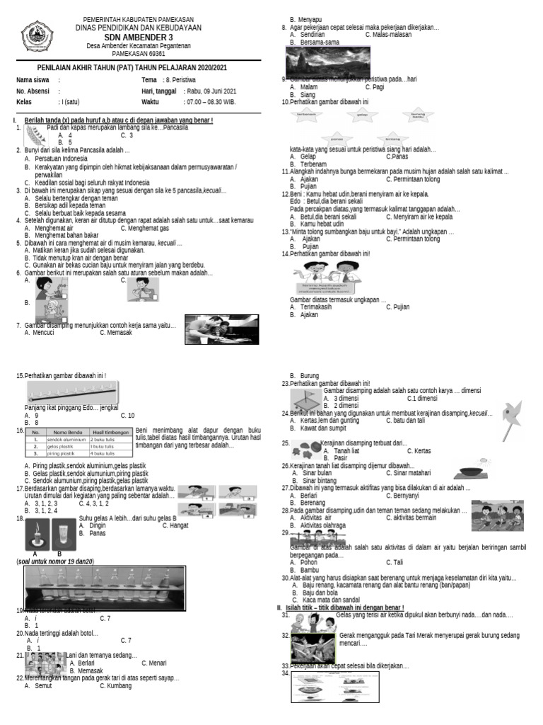 Soal Pat Tema 8 Kelas I | PDF