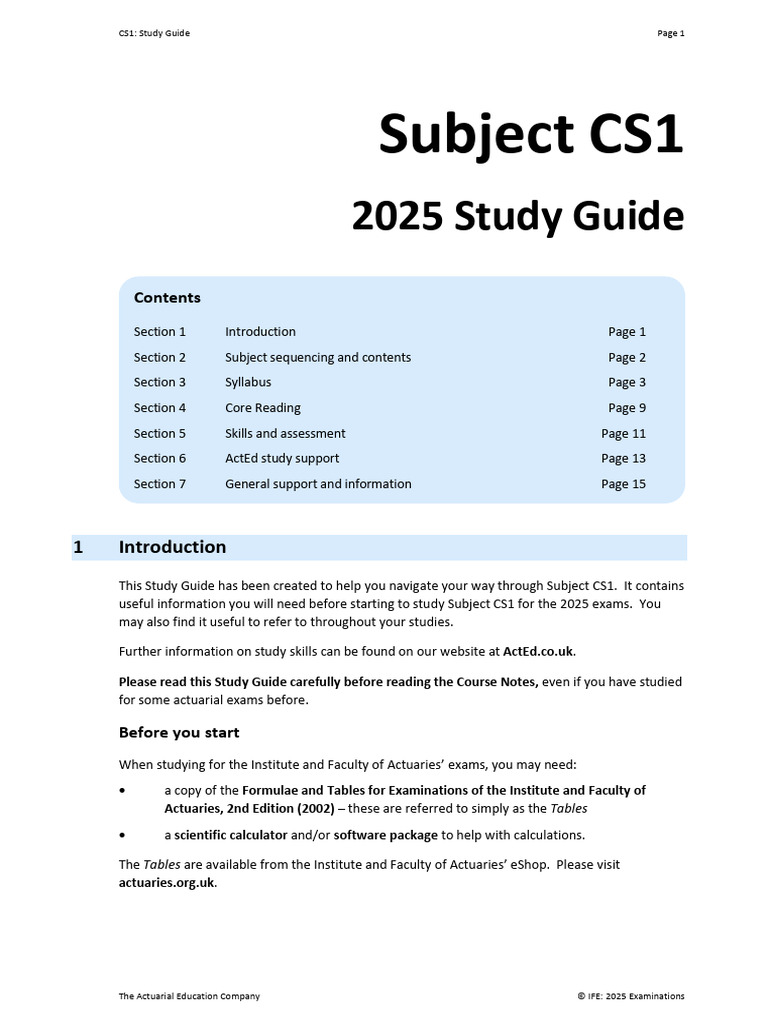 CS1 Study Guide 2025 | PDF | Regression Analysis | Estimator
