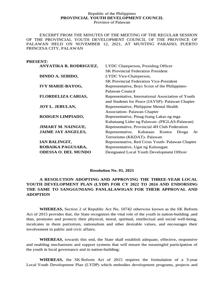 Resolution of LYDC-Adopting LYDP | PDF | Social Science | Wellness