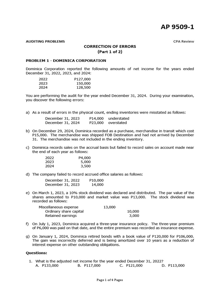 AP 9509-1 CORRECTION OF ERRORS (1) | PDF | Expense | Depreciation