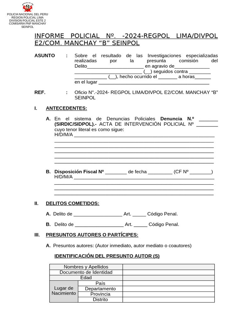 Informe Policial Imprimible