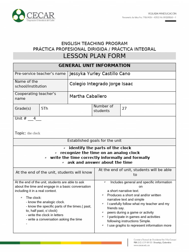 My general class planner 1 | PDF | Educational Assessment | Cognition