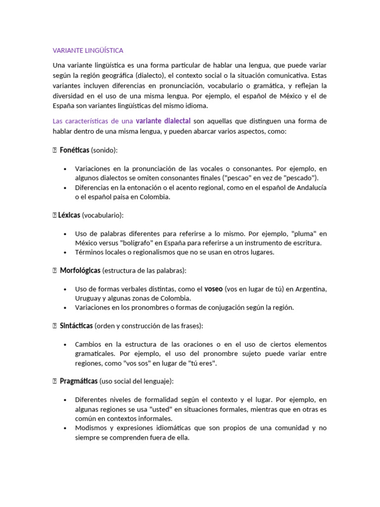 Variante Lingüística | PDF | Lengua española | Palabra