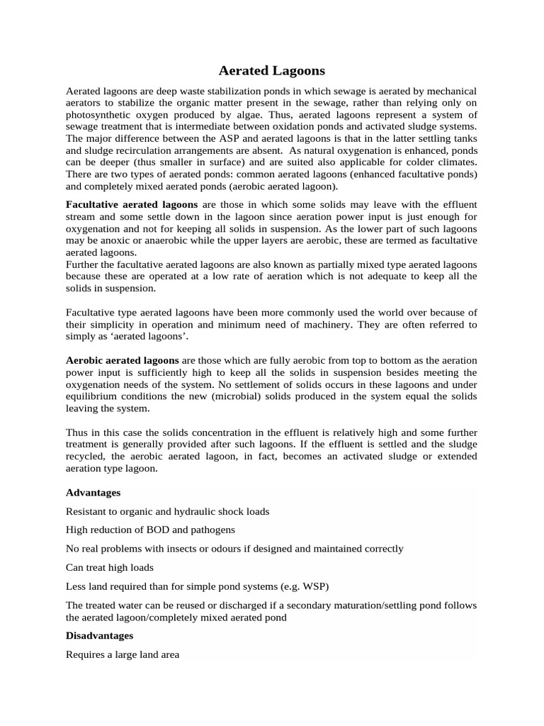 Aerated Lagoons | PDF | Sewage Treatment | Sewerage