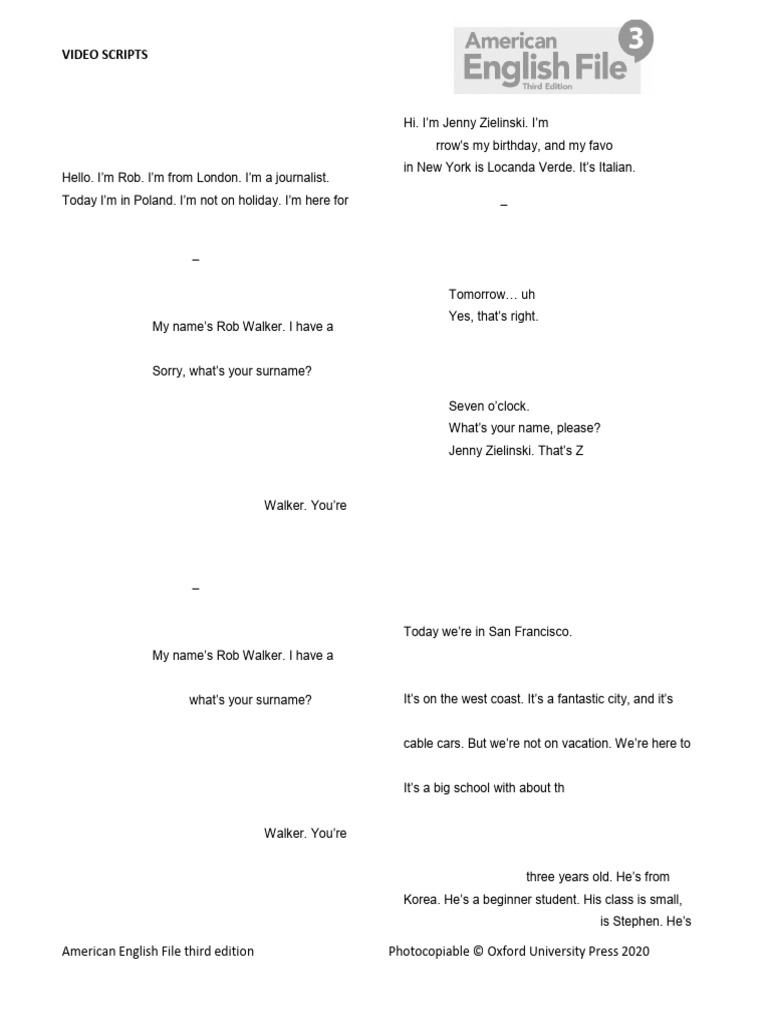 AEF3e Starter Video Script 241018 025343 | PDF | Language Arts & Discipline