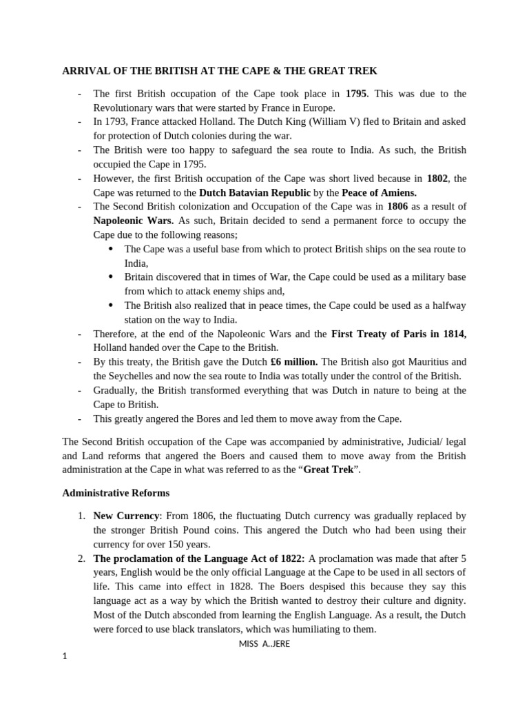 British Occupation and the Great Trek | PDF | British Empire | South Africa