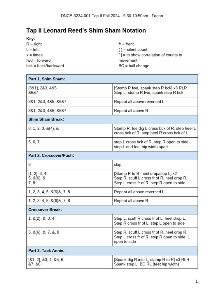 Tap II Shim Sham Notation-1 | PDF | Partner Dance | Dances