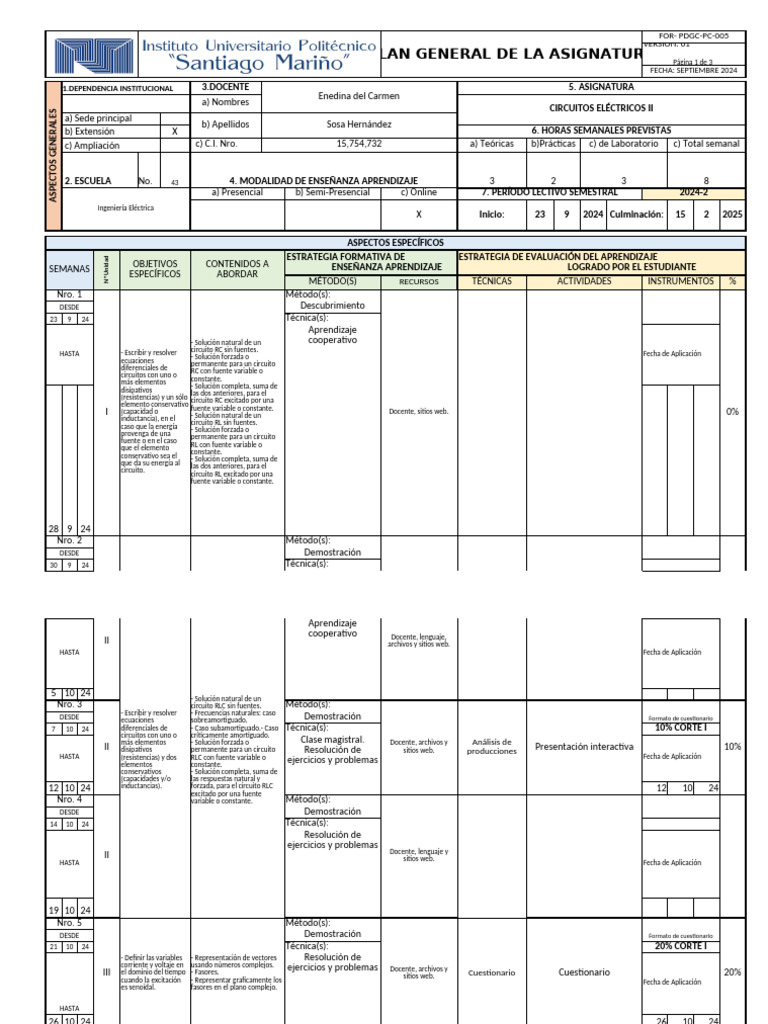 PSM Plan General de Circuitos Eléctricos II 2024-2 | PDF ...