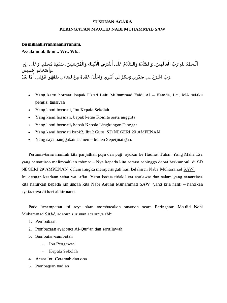 Susunan Acara Peringatan Maulid Nabi Muh | PDF