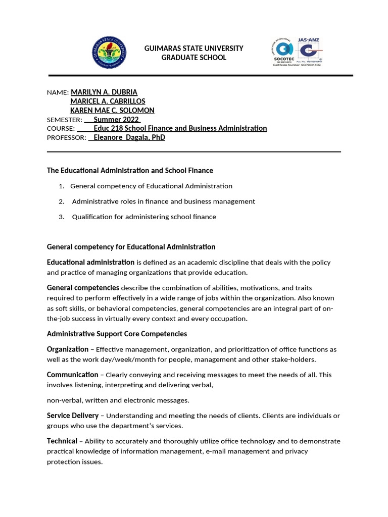 School Finance & Admin Guide | PDF | Bookkeeping | Risk Management