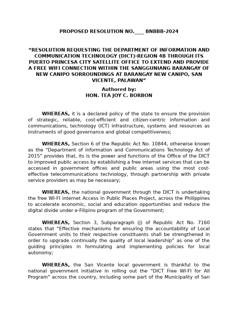 Proposed Resolution to the DICT | PDF | Information And Communications ...