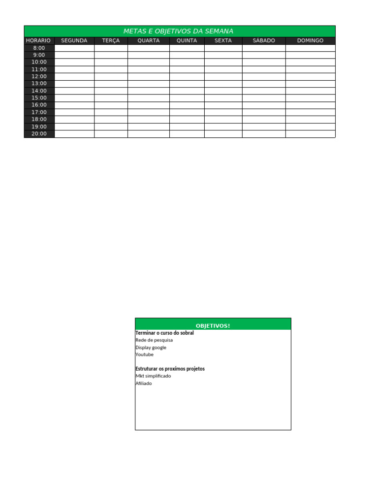 Planejamento Semanal de Metas e Objetivos | PDF