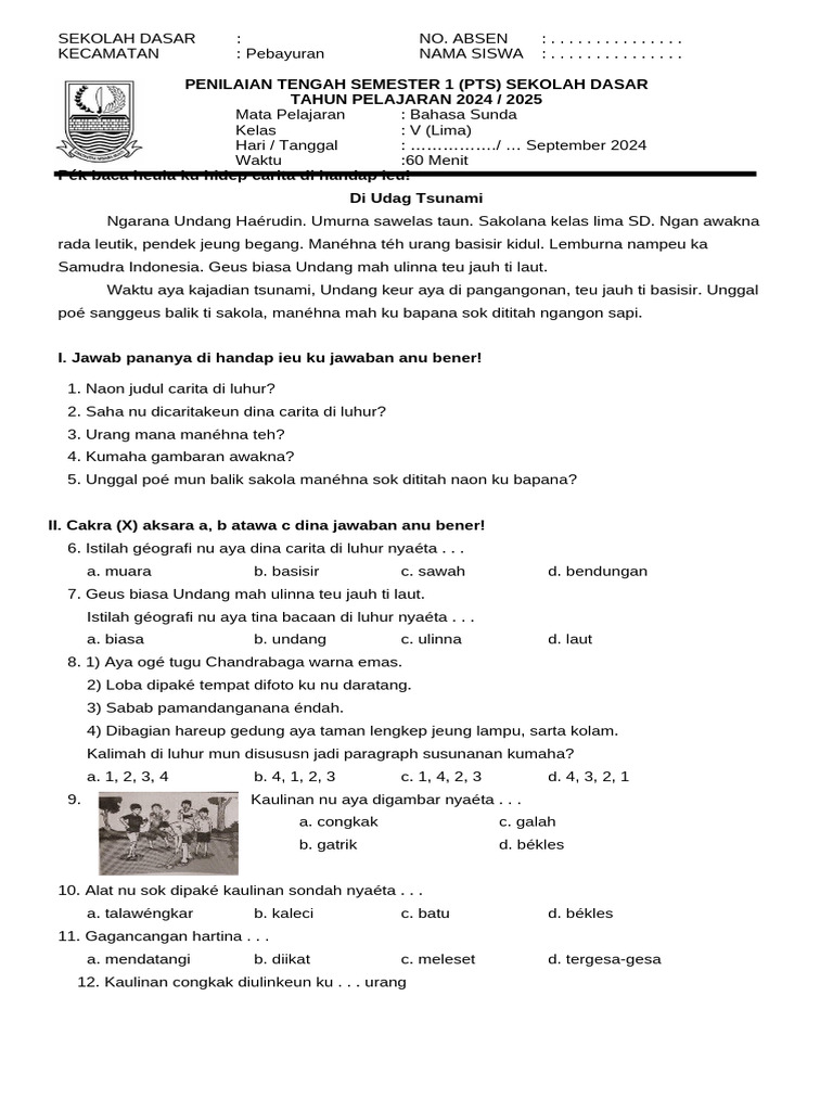 Soal PTS Bahasa Sunda Kelas V | PDF